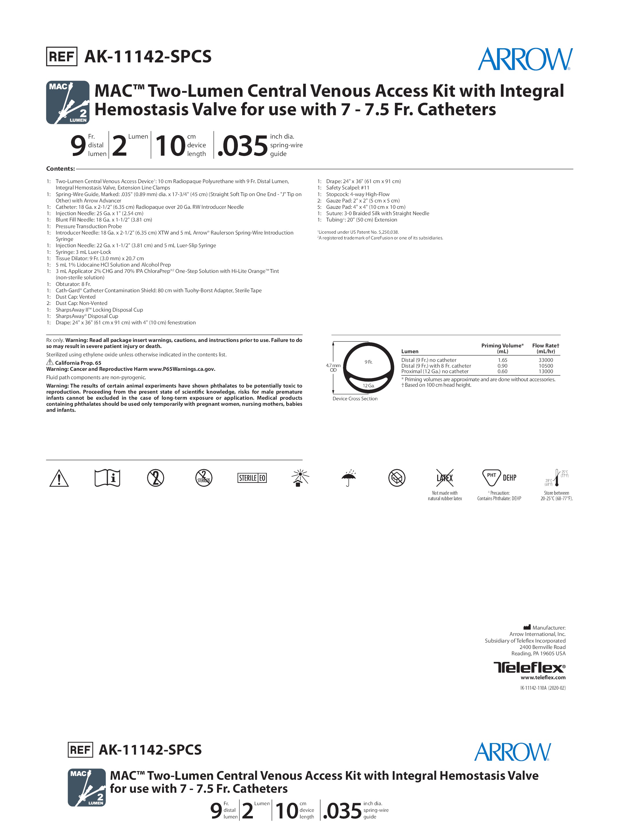 AK-11142-SPCS - Teleflex Incorporated - Vascular Access Product Catalog